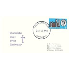 1966 Westminster Abbey, Display FDC, 3d Ordinary stamp only, Chester FDI