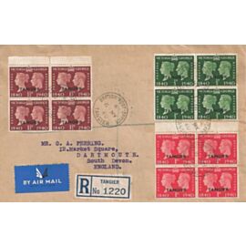 1940 Postage Stamp Centenary, ½d, 1d, 1½d Blocks of 4 Tangier Overprint ...